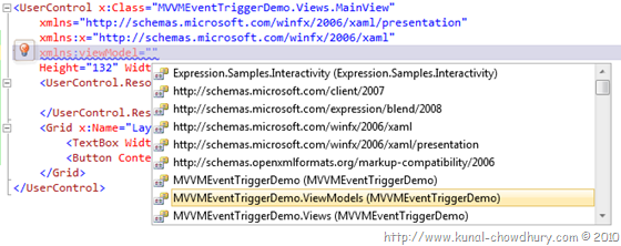 Using EventTrigger in XAML for MVVM – No Code Behind Code